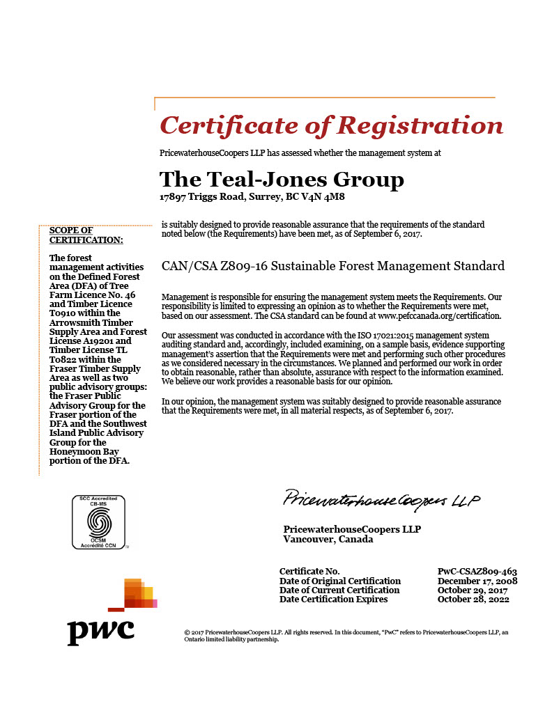 Sustainable Forest Management Certificate | Teal-Jones Group | Top ...